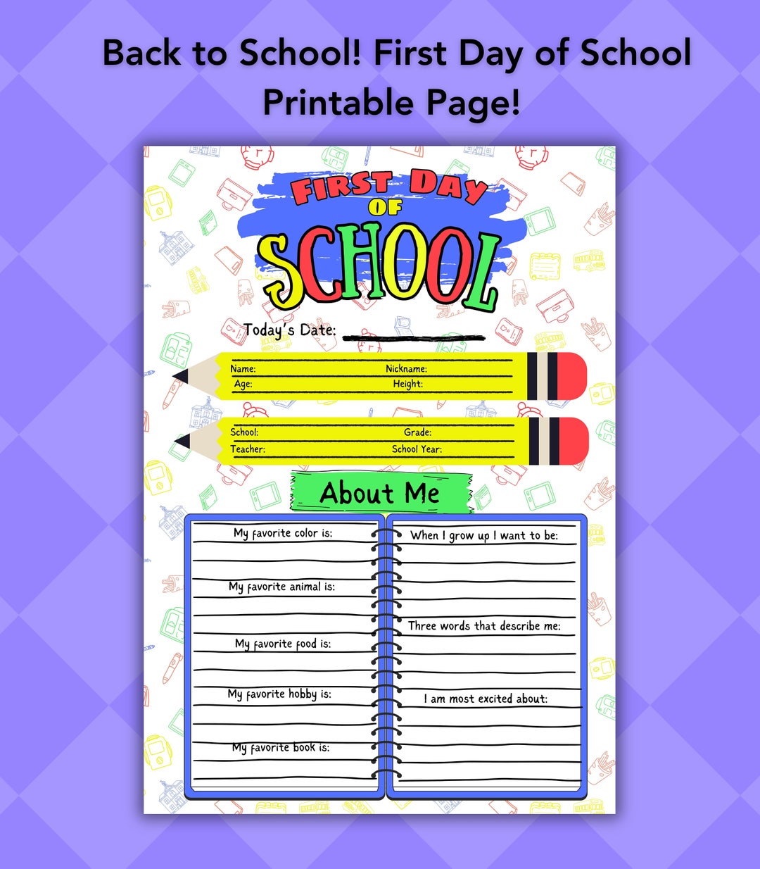 Back to School: All About Me Memory Keeper-printable Page- Digital - Etsy