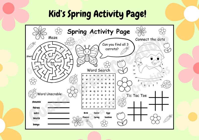 Kid's Spring Activity Page! - Etsy