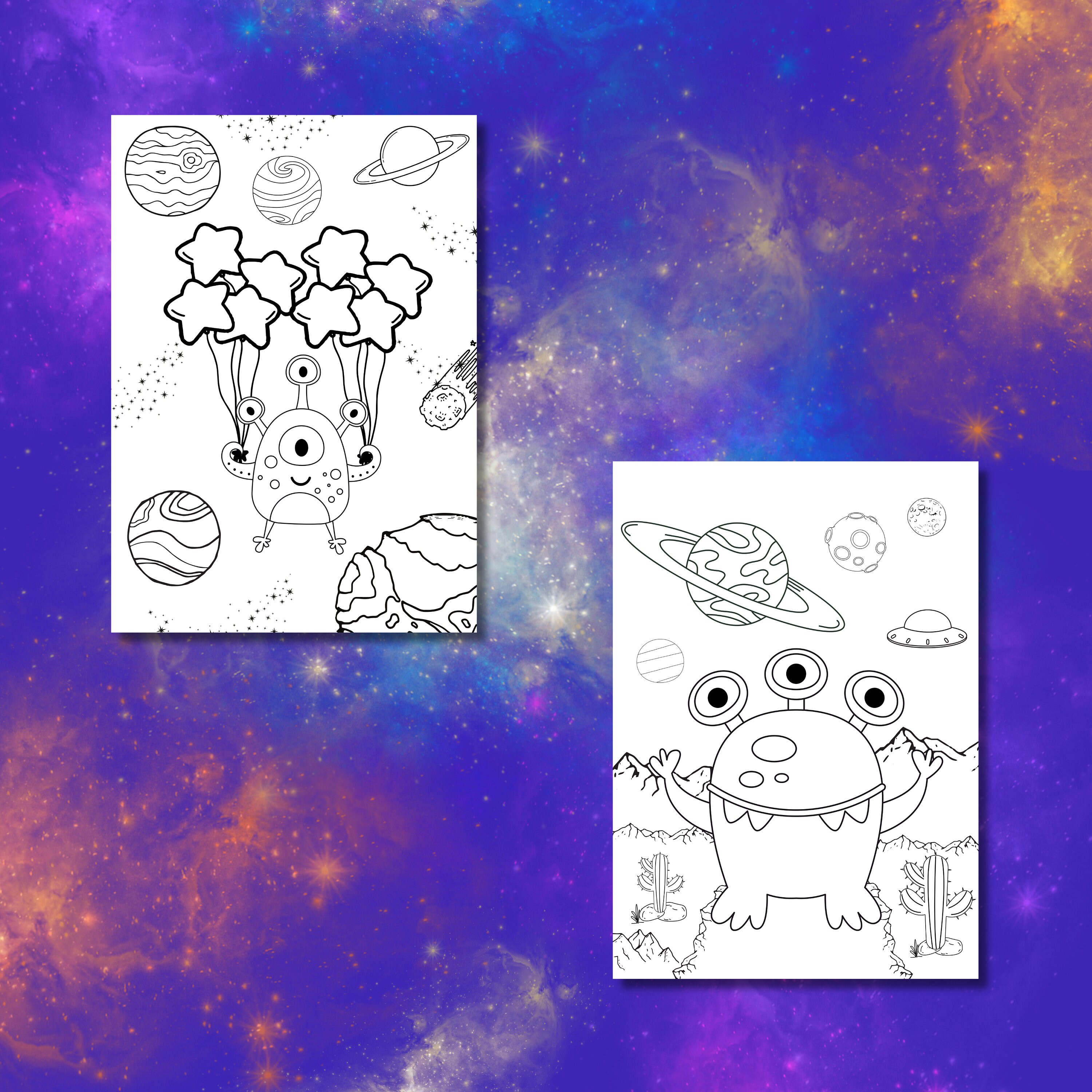 Cute Aliens and Astronauts Coloring Pages- Children and Adult Space ...