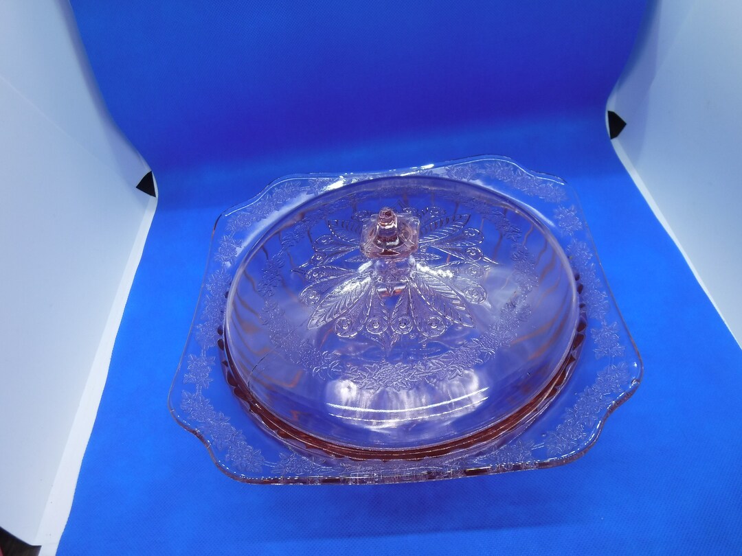 Jeannette Glass Adam Pink Depression Glass 9" Base Round Covered ...