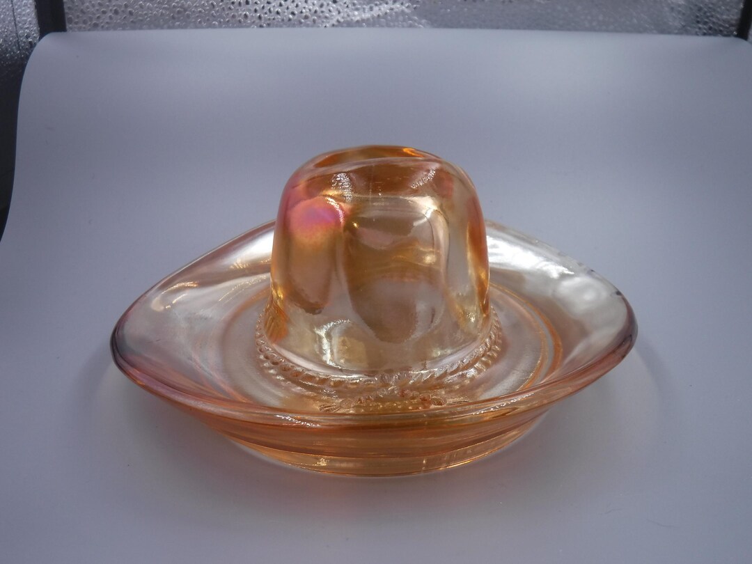 Jeannette Glass Marigold Carnival Glass LBJ Cowboy Hat Ashtray - Etsy