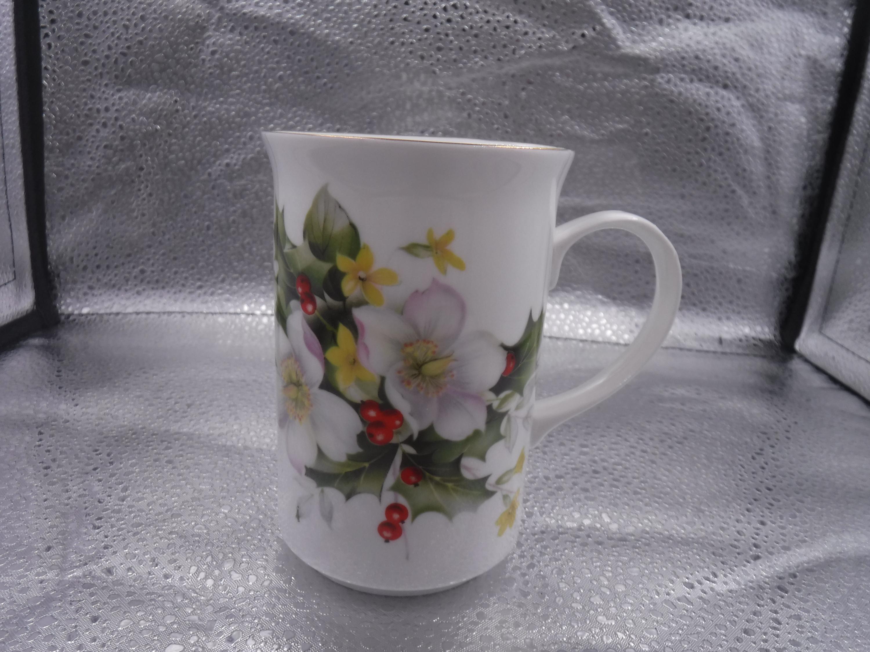 St George's SGE6 Bone China Red Berries and White Flowers Mug, Made in ...