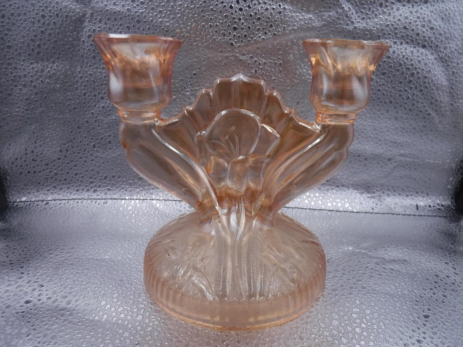 Jeannette Glass Iridescent Iris Double Light Candlestick - Etsy