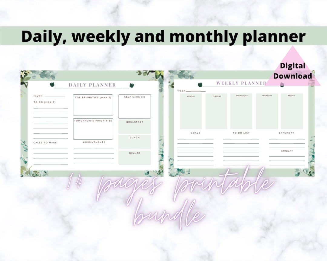 Editable and Printable Daily Weekly and Monthly Planner, to Do List ...