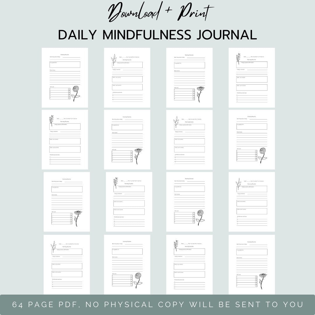 Mindfulness Journal Printable | Mental Health | Wellness Journal ...