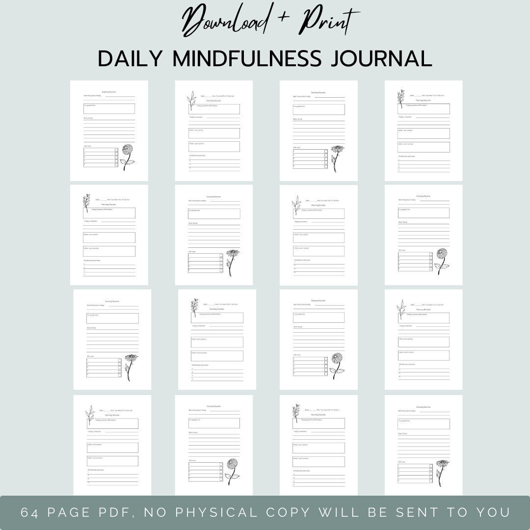 Mindfulness Journal Printable | Mental Health | Wellness Journal ...
