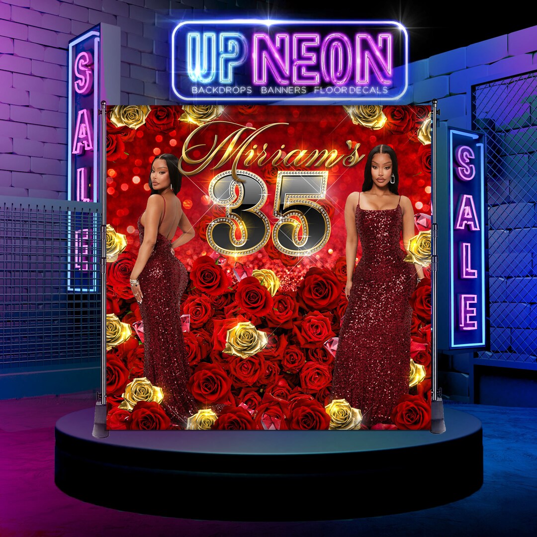 PRINTED or DIGITAL Red Roses Backdrop Gold and Red Elegant Banner Red ...