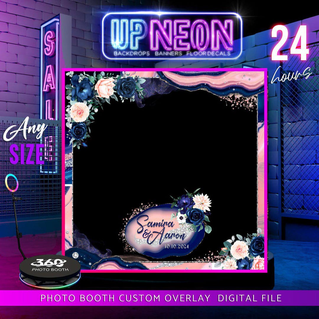 Upneon 360 Photo Booth Overlay, Navy Blue and Blush 360 Overlay, Blue ...