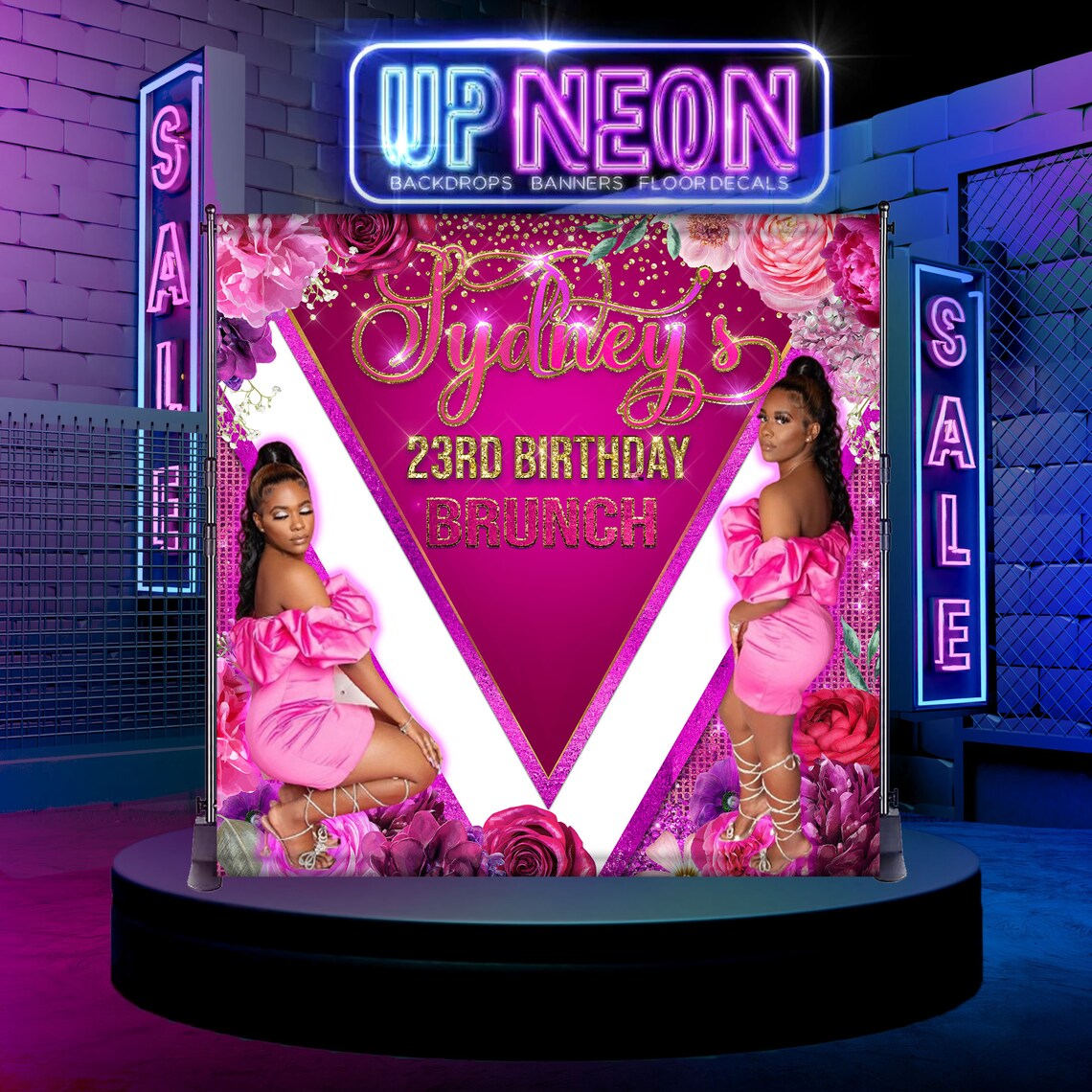 PRINTED or DIGITAL, Pink Ombre Girly Backdrop, Pink and Gold Birthday ...