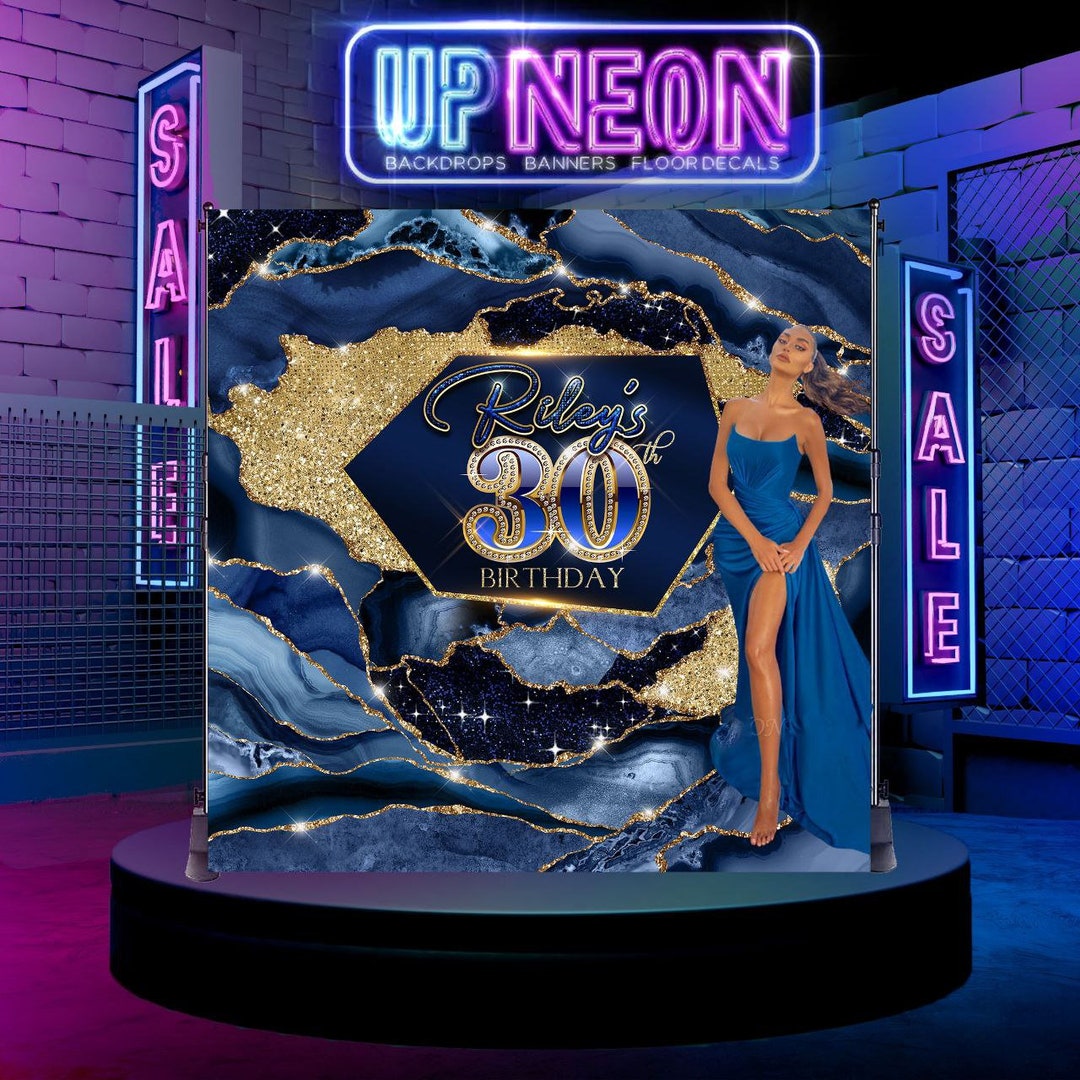 PRINTED or DIGITAL Navy Blue Backdrop| Gold and Blue Elegant Banner ...