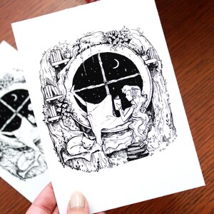 Moonlight Reading - Art Print | Fantasy Art Print | Black & White ...