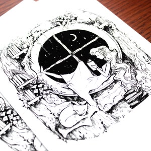 Moonlight Reading - Art Print | Fantasy Art Print | Black & White ...