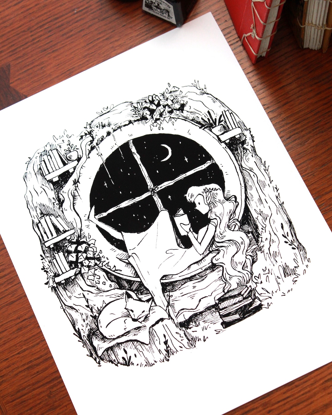 Moonlight Reading - Art Print | Fantasy Art Print | Black & White ...