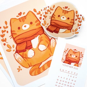 5x7 Autumn Cat Art Print Orange Cat Print Fall Cat Art - Etsy