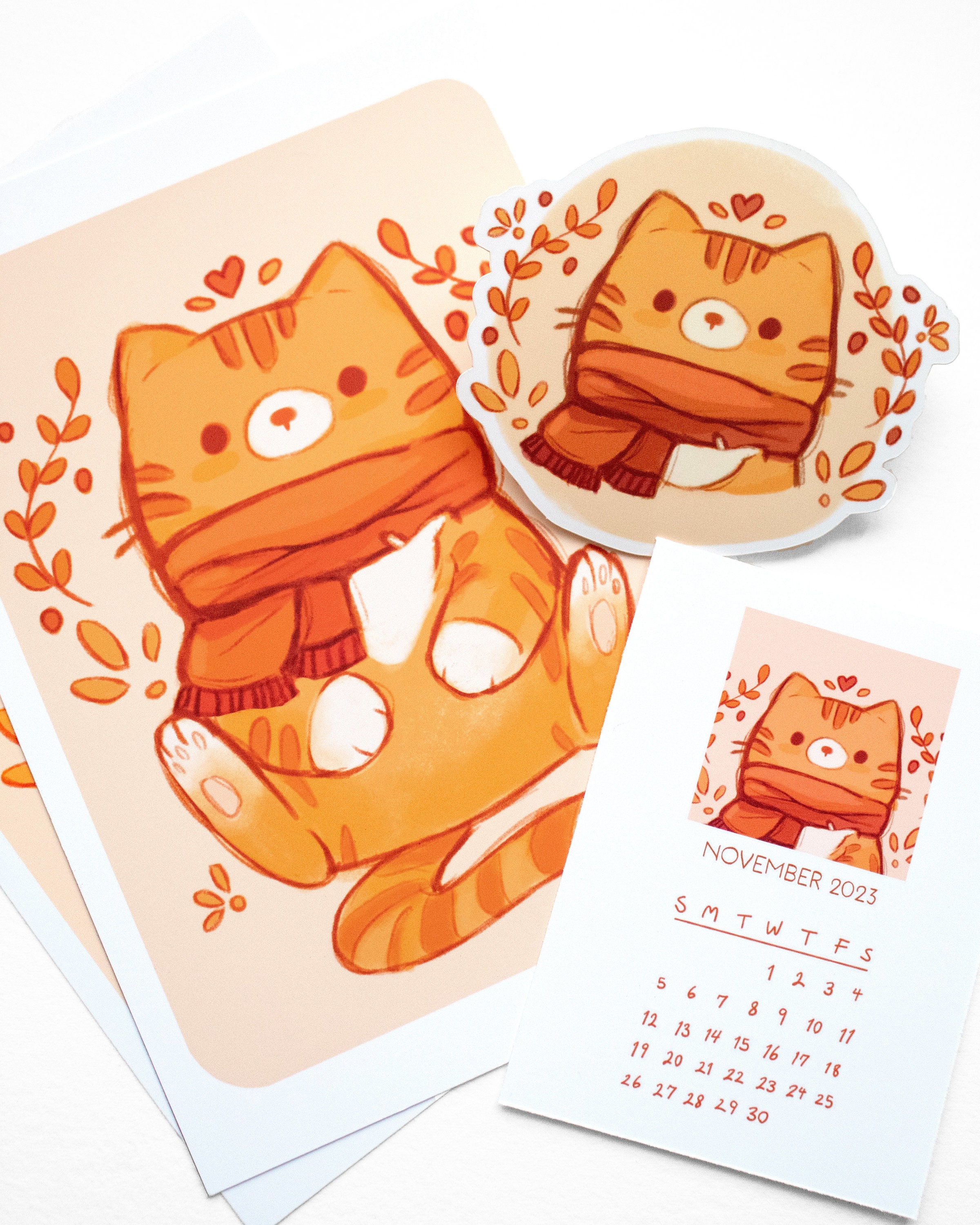 5x7 Autumn Cat Art Print Orange Cat Print Fall Cat Art - Etsy