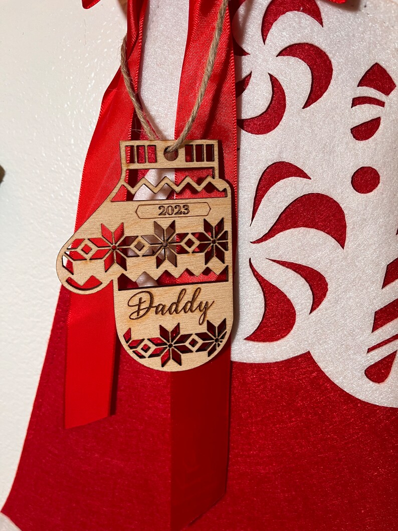 Personalized Mitten Christmas Ornament: Custom Birch Wood Name Tag - Etsy