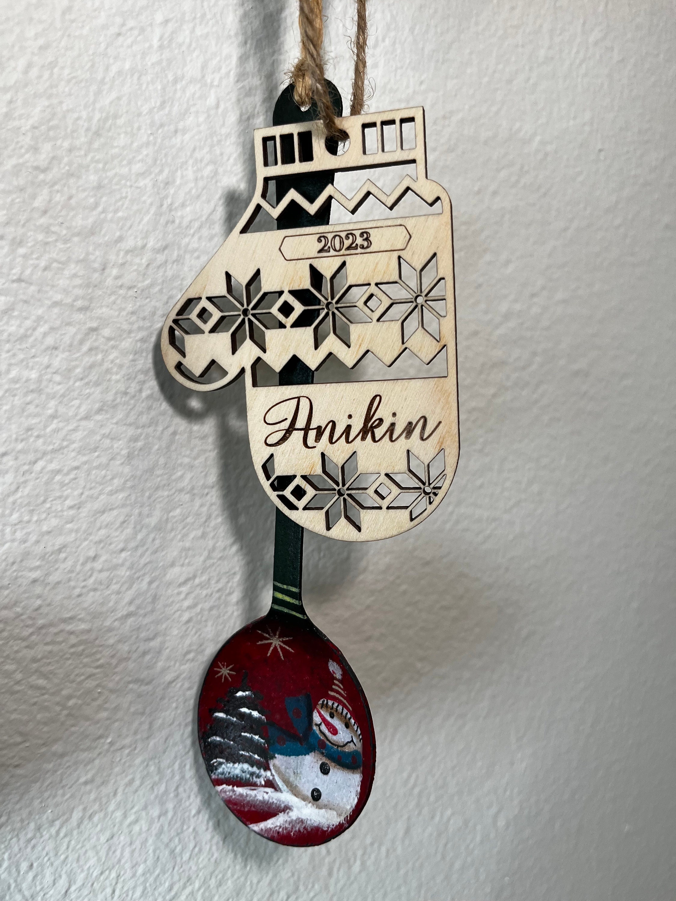 Personalized Mitten Christmas Ornament: Custom Birch Wood Name Tag - Etsy