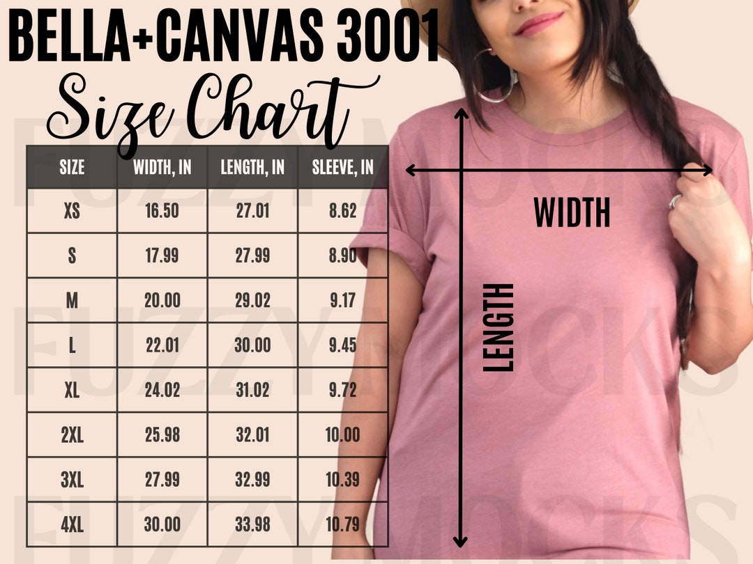 Bella Canvas 3001 Size Chart Model Bella Canvas 3001 Mockup - Etsy