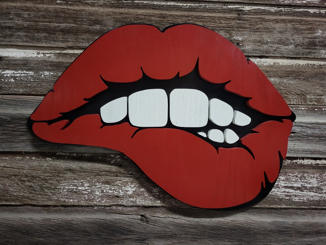 Biting Lips Wood Wall Decor, Hot Lips, Scroll Saw Artwork, Wooden Art ...