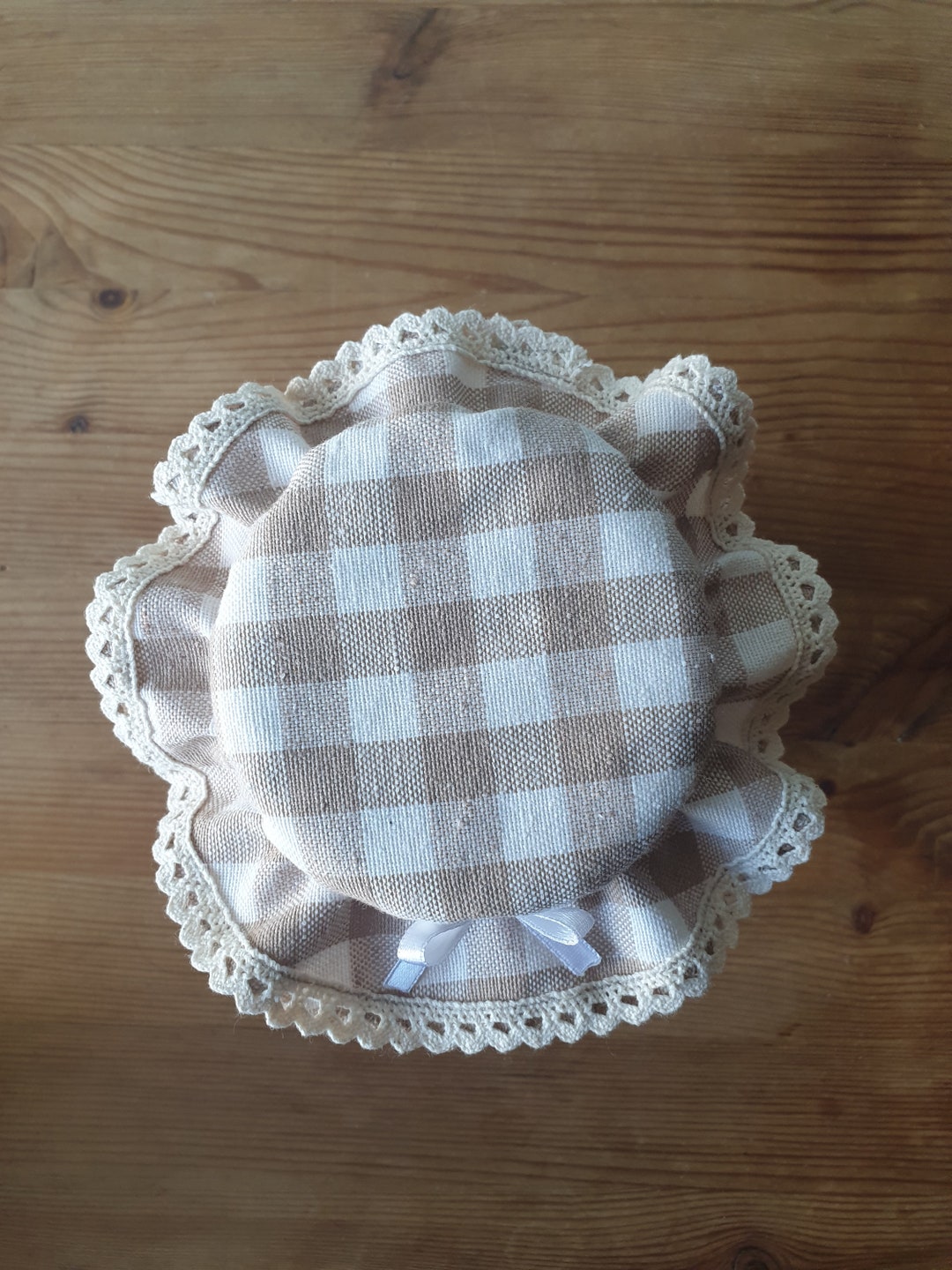 Gingham Linen Jar Cover With Lace Trim, Reusable Kitchen Storage - Etsy
