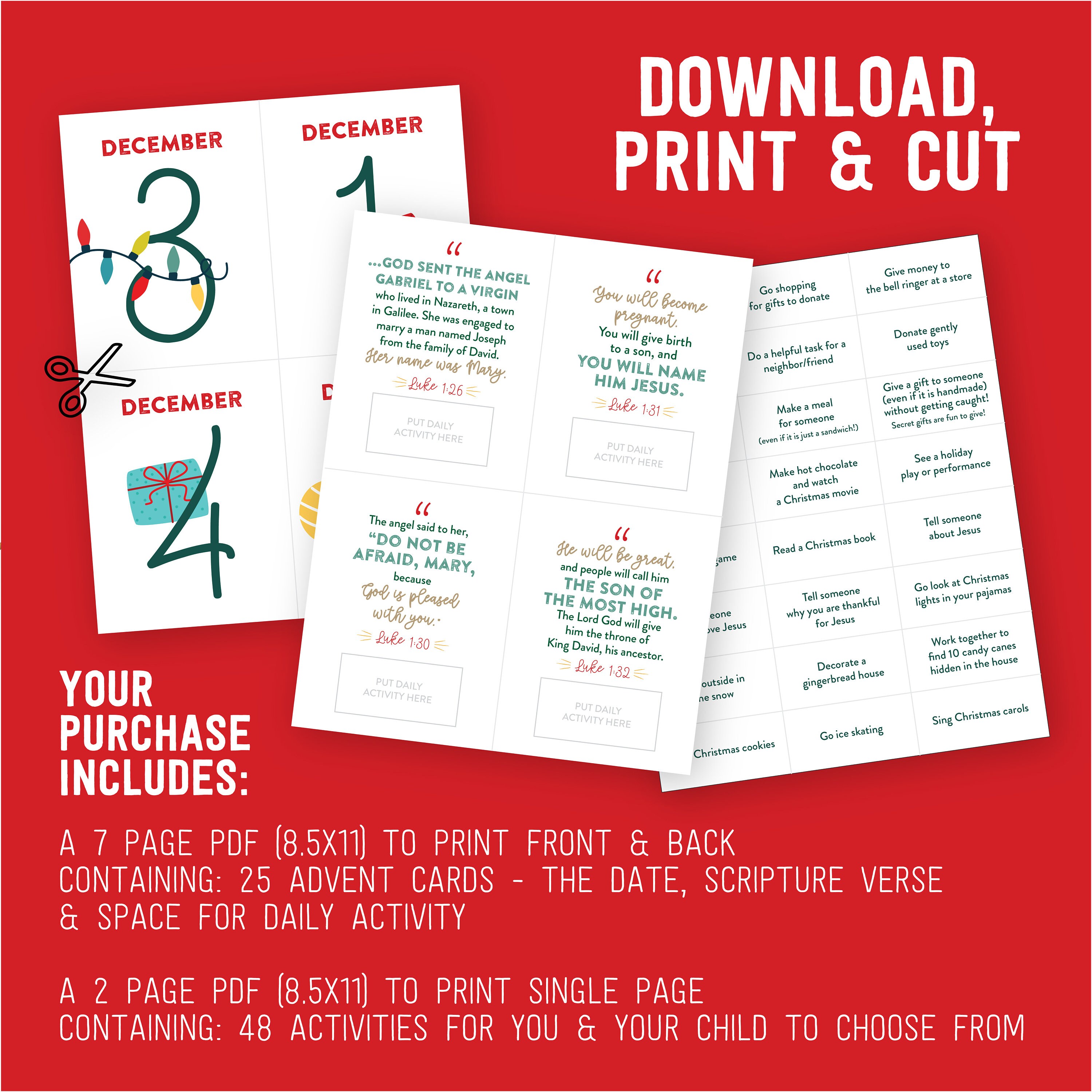 Printable Advent Activity Cards for Kids | Christmas Bucket List ...