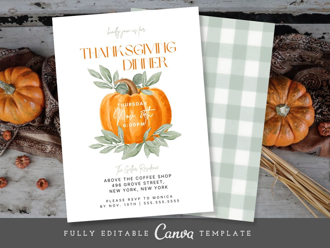 EDITABLE IN CANVA, Thanksgiving Dinner Invitation, Fall Friendsgiving ...