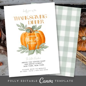 EDITABLE IN CANVA, Thanksgiving Dinner Invitation, Fall Friendsgiving ...