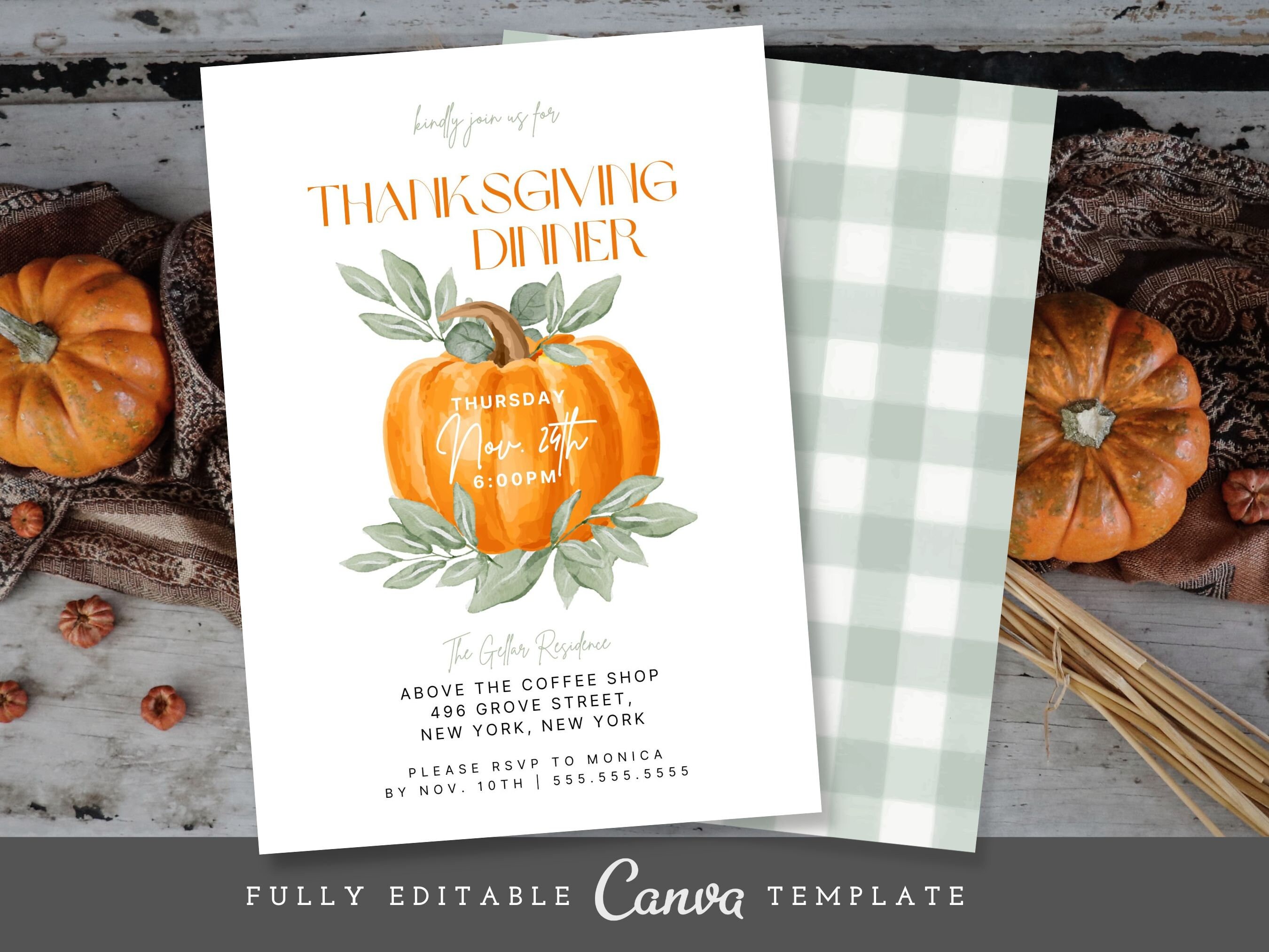 EDITABLE IN CANVA, Thanksgiving Dinner Invitation, Fall Friendsgiving ...