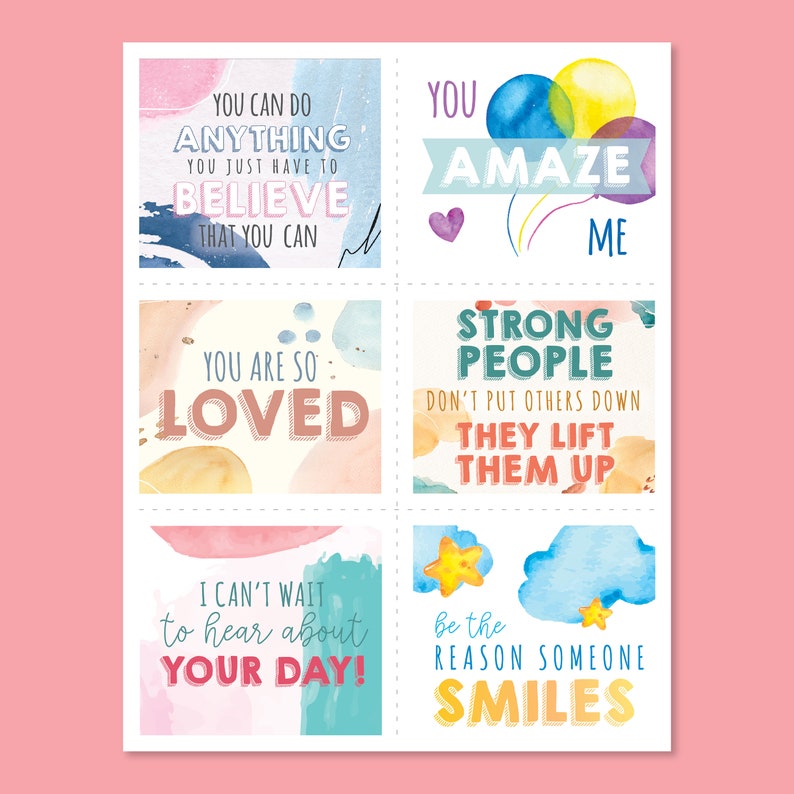 Printable Lunchbox Cards Positive Notes Inspiring Notes for Kids and ...