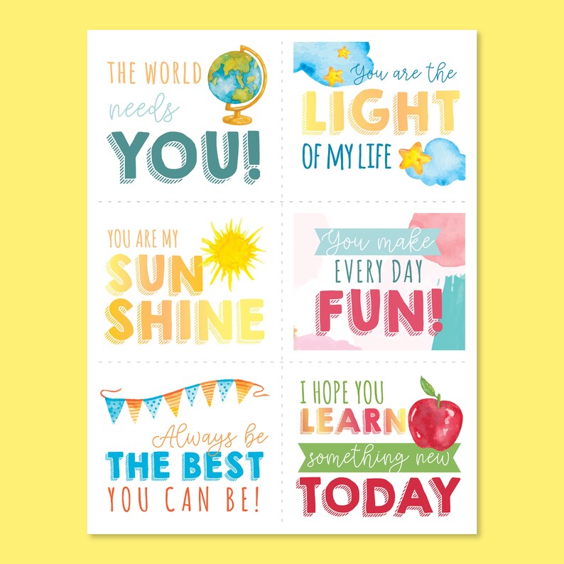 Printable Lunchbox Cards | Positive Notes | Inspiring Notes for Kids ...