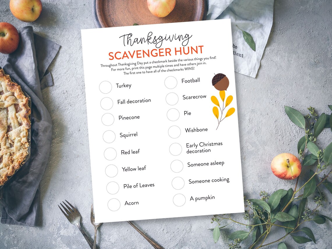 Thanksgiving Scavenger Hunt - Kids Thanksgiving Game Printable ...