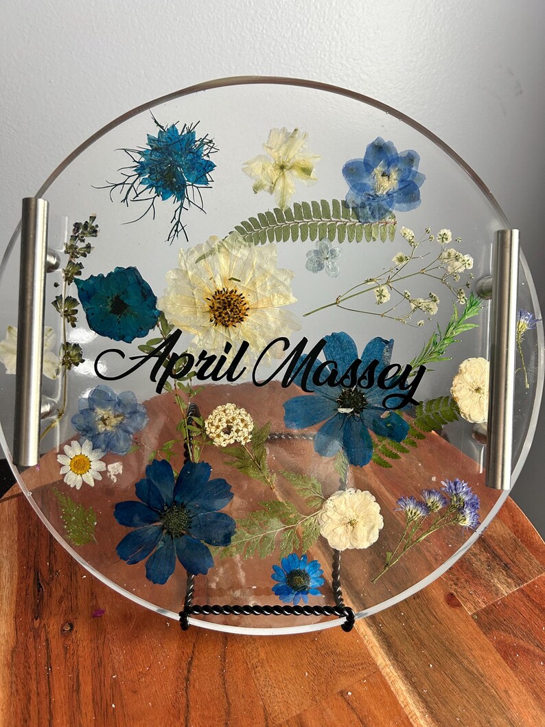 Resin Charcuterie Board With Pressed Flowers, Decorative Serving Tray ...