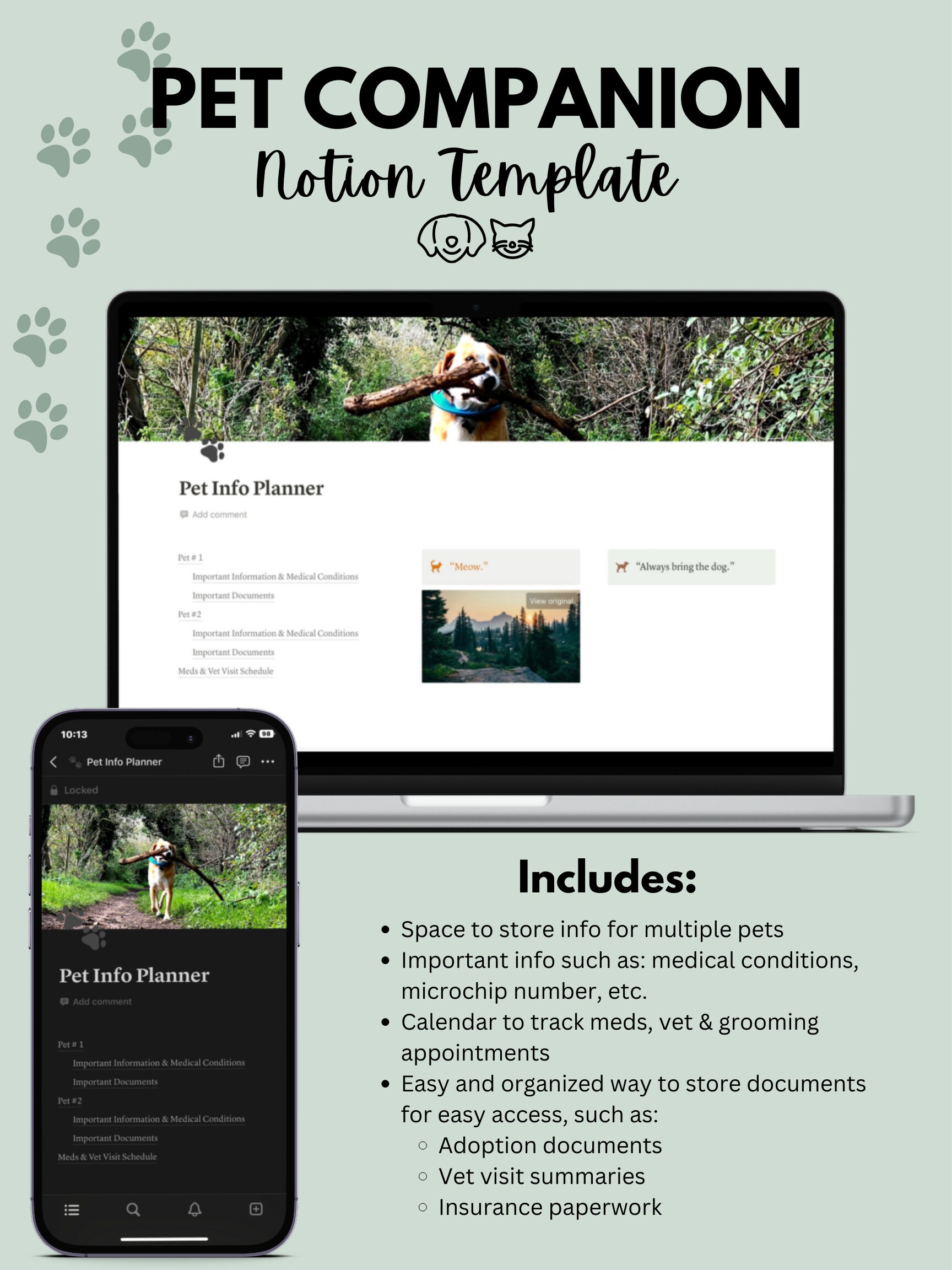 Comprehensive Pet Planner Notion Template - Etsy