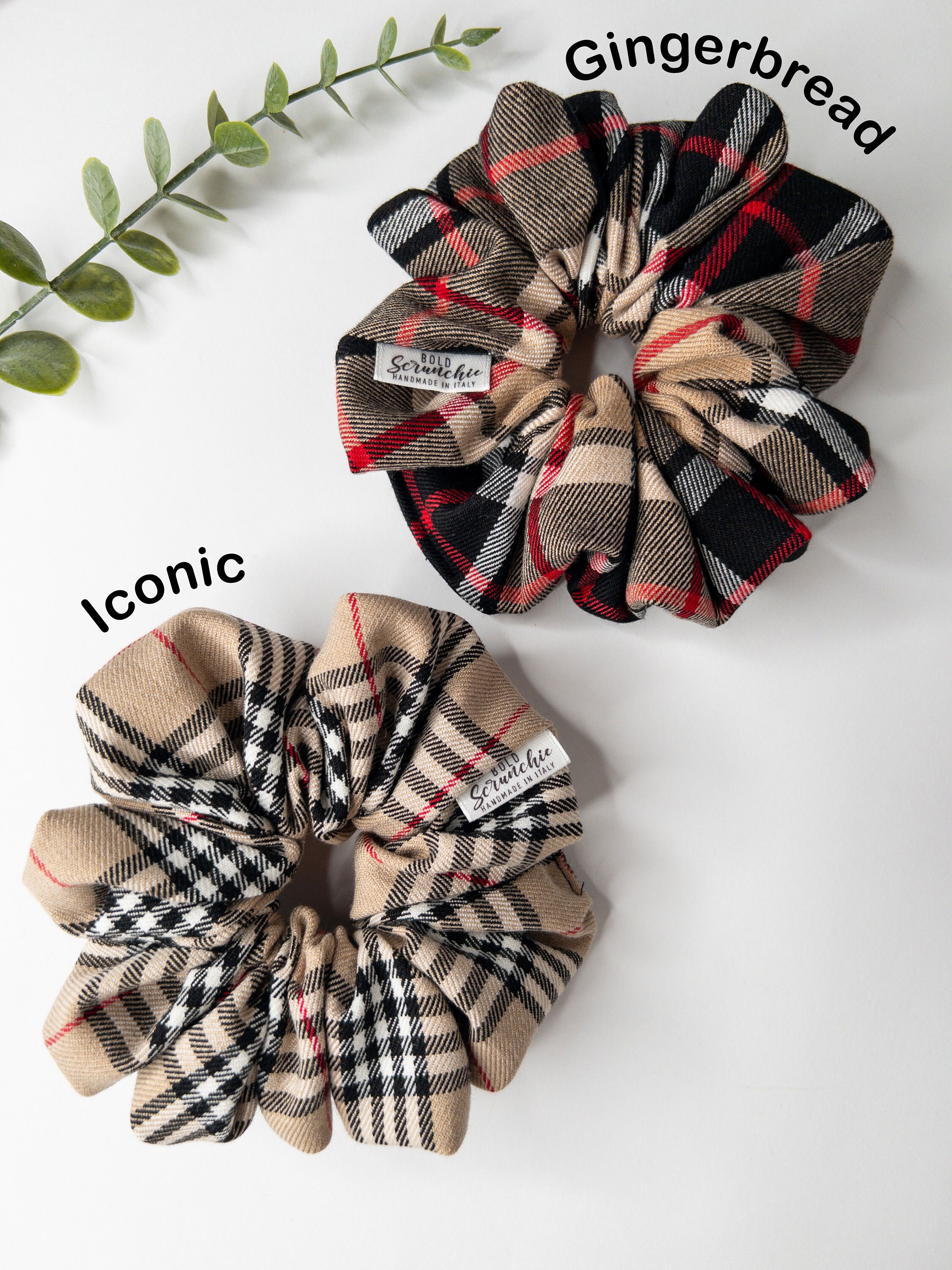 Large Beige Plaid Scrunchie - Buffalo Check Hair Tie - Red Royal ...