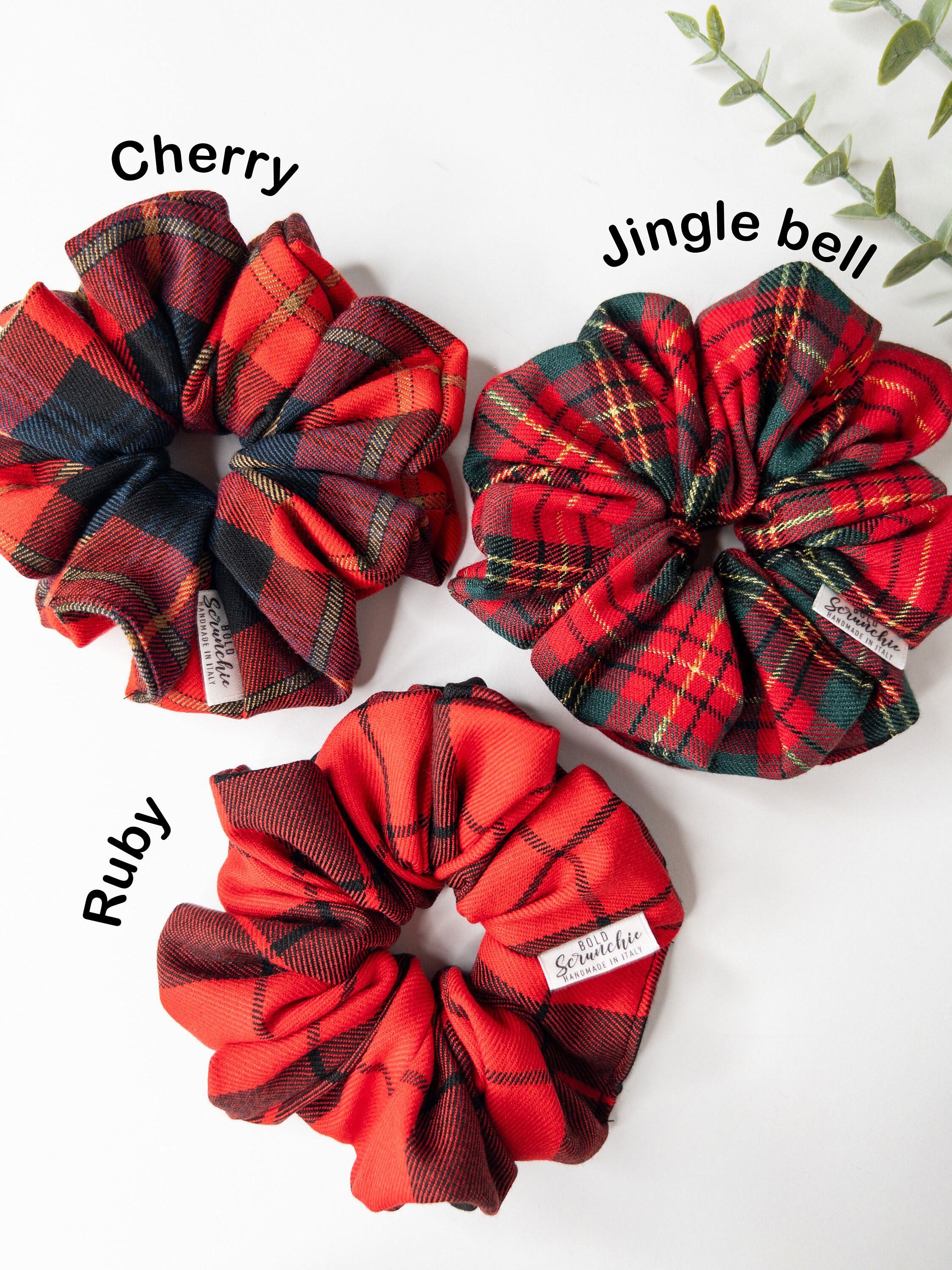 Large Beige Plaid Scrunchie - Buffalo Check Hair Tie - Red Royal ...