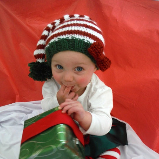 Knit Elf Hat: Striped Christmas Stocking Cap With Pom - Etsy