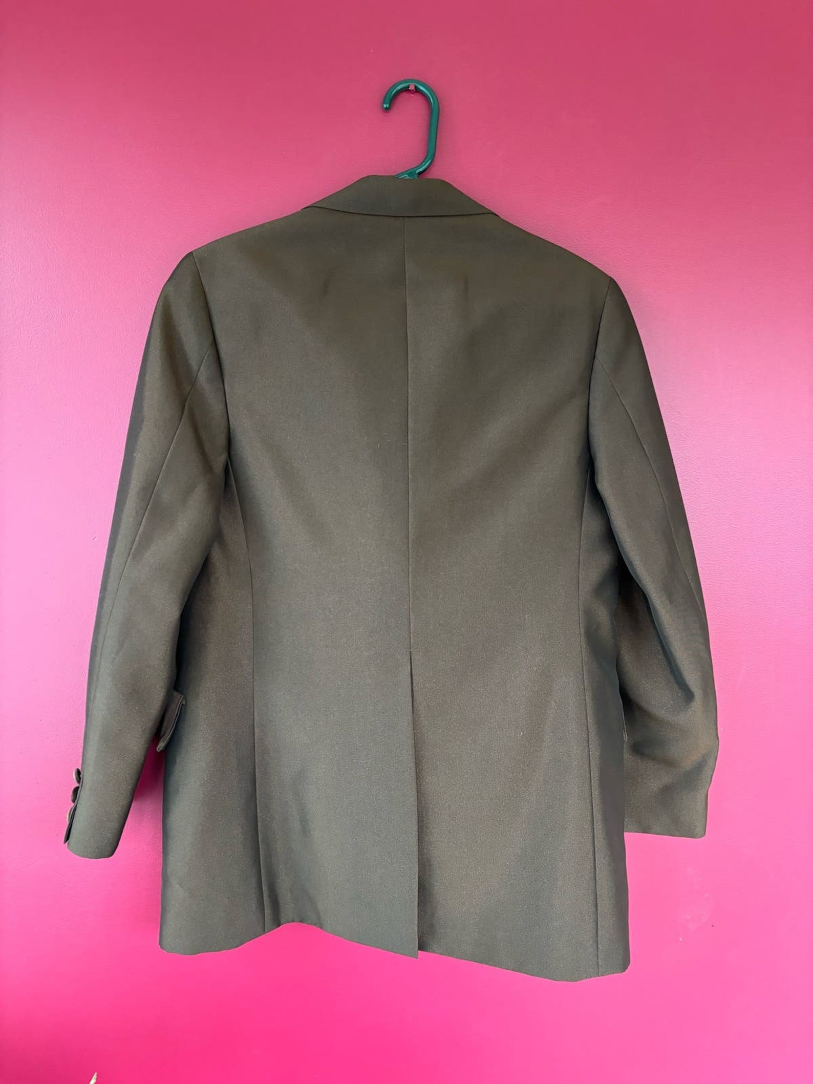 1970s Polyester Two Piece Suit 70s Vintage Blazer & Dress Pants Satin Peak Lapel Fox Tailors ...