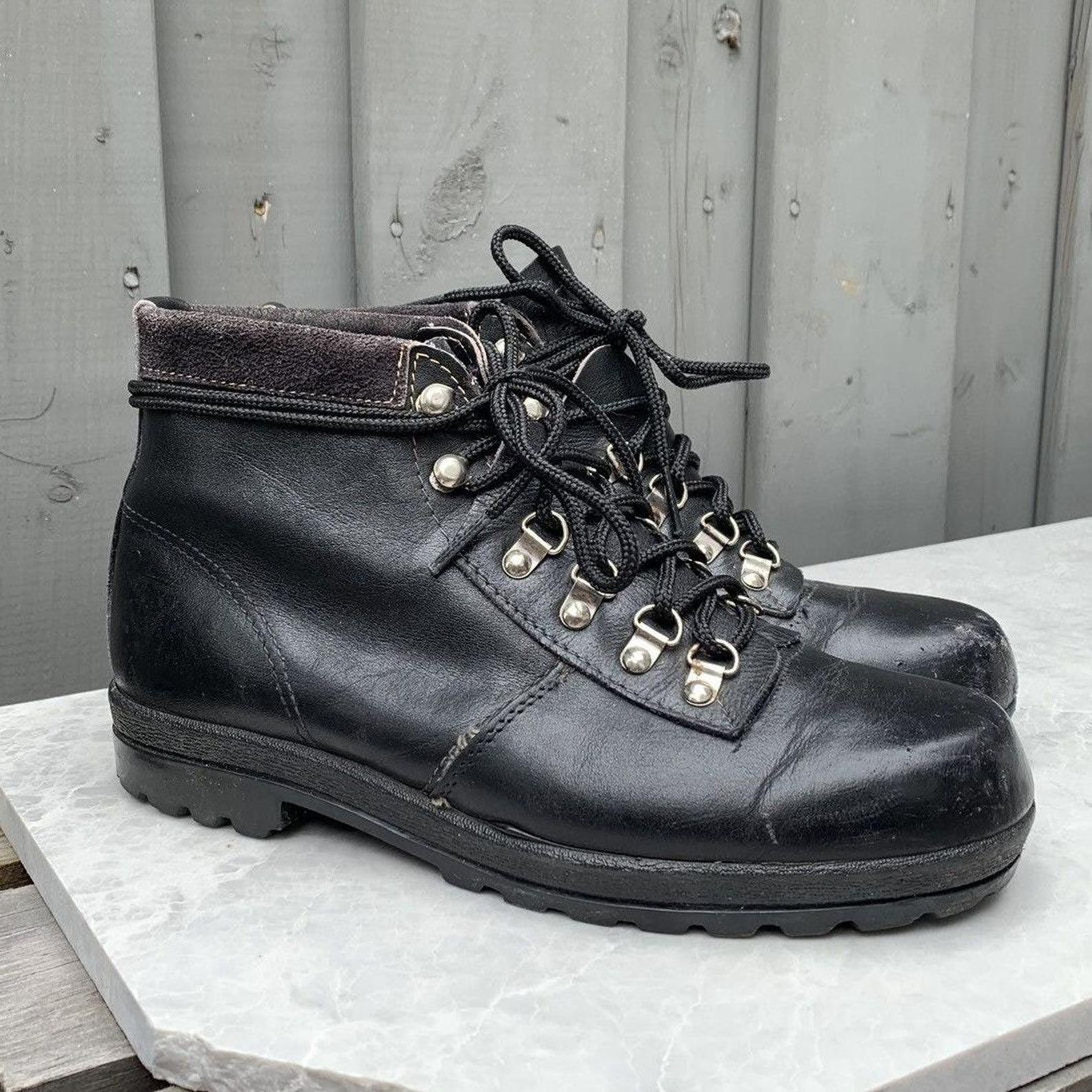 1980s Vintage Hiking Boots Mountain Trek 80s Vintage Black Leather ...