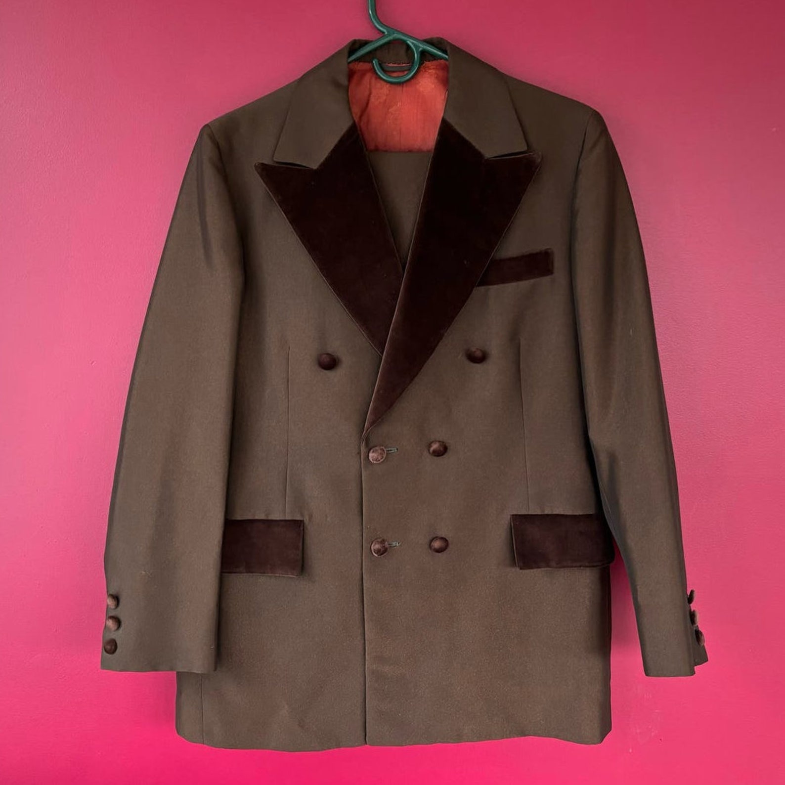 1970s Polyester Two Piece Suit 70s Vintage Blazer & Dress Pants Satin ...