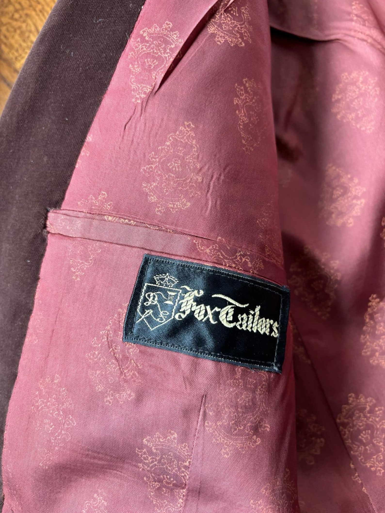 1970s Polyester Two Piece Suit 70s Vintage Blazer & Dress Pants Satin Peak Lapel Fox Tailors ...