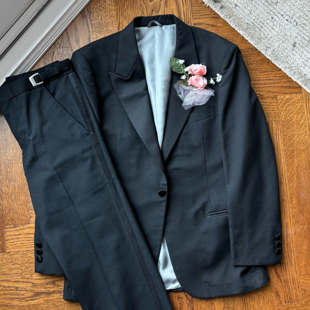 Vintage Wool Tuxedo With Boutonniere Satin Notch Lapel 36S 1980s ...