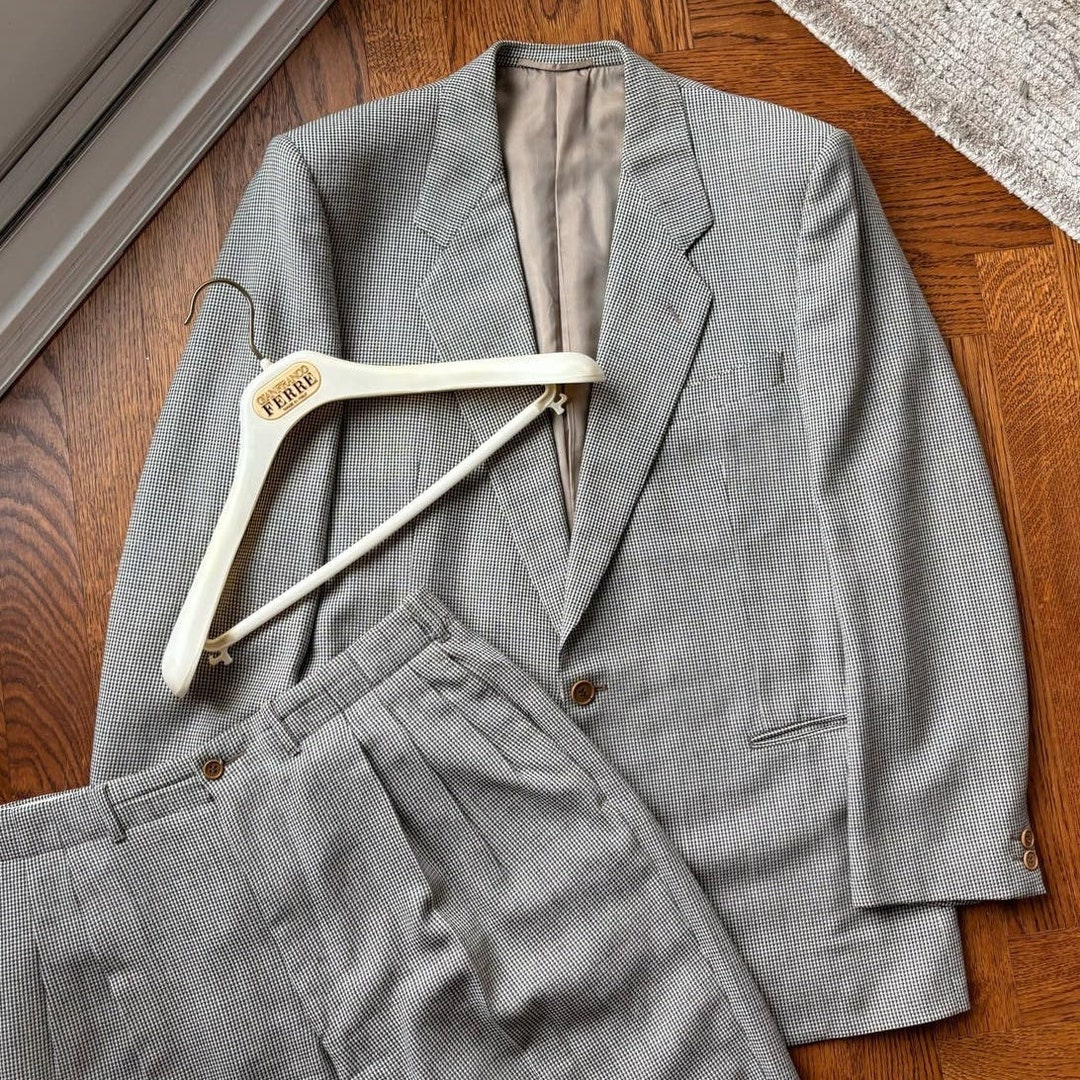 1980s Vintage Gianfranco Ferre Suit Houndstooth Suit 80s Vintage Two ...