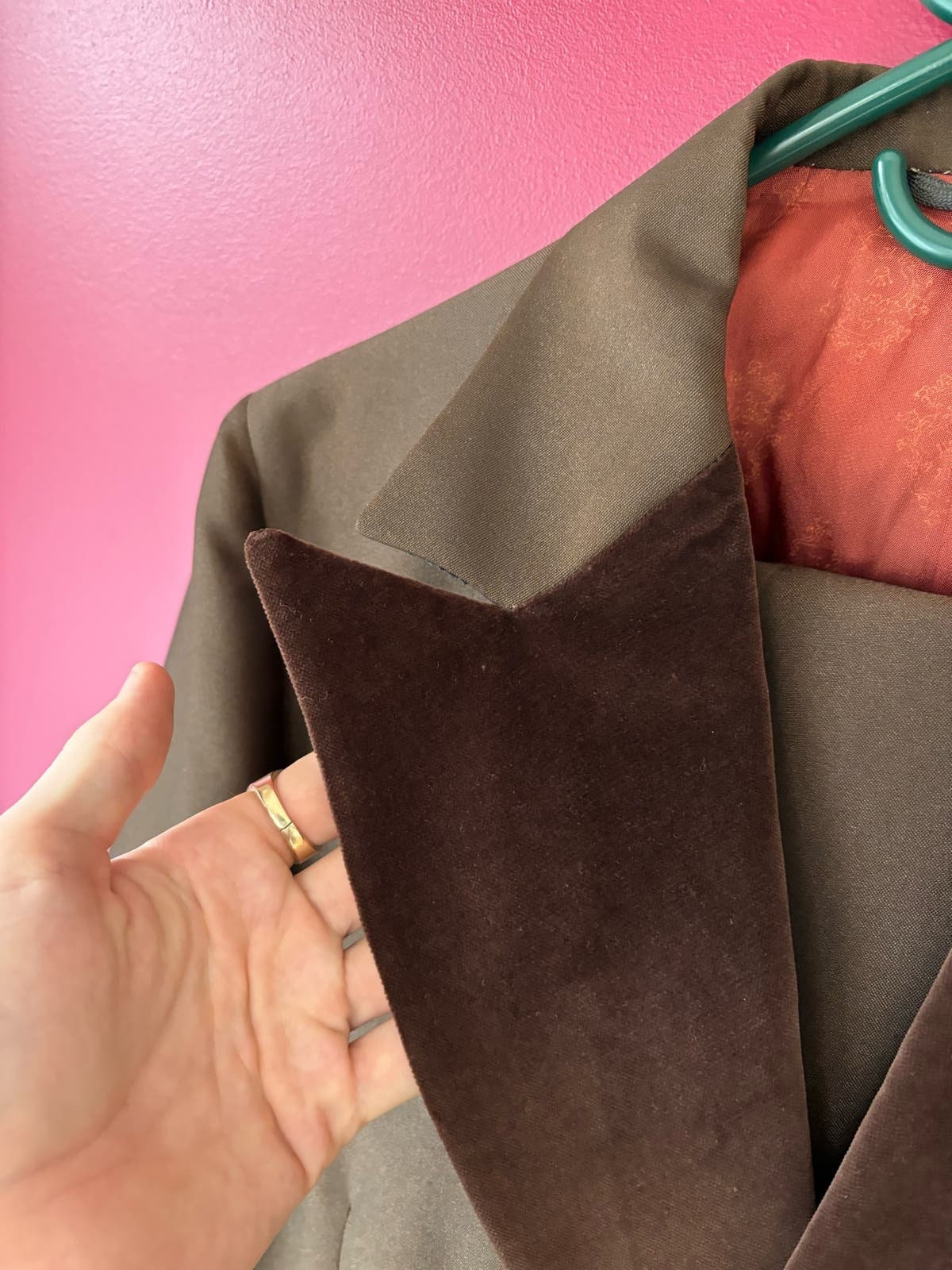 1970s Polyester Two Piece Suit 70s Vintage Blazer & Dress Pants Satin Peak Lapel Fox Tailors ...