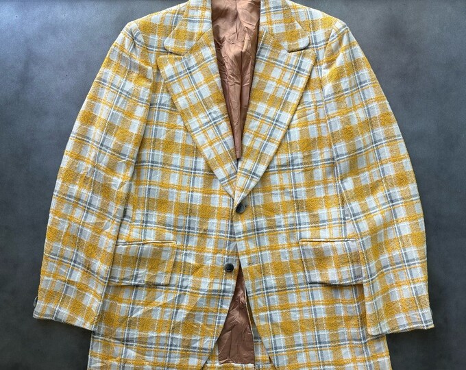1970s Vintage Plaid Sports Coat 60s Blazer Jacket Yellow Checker Dublin ...