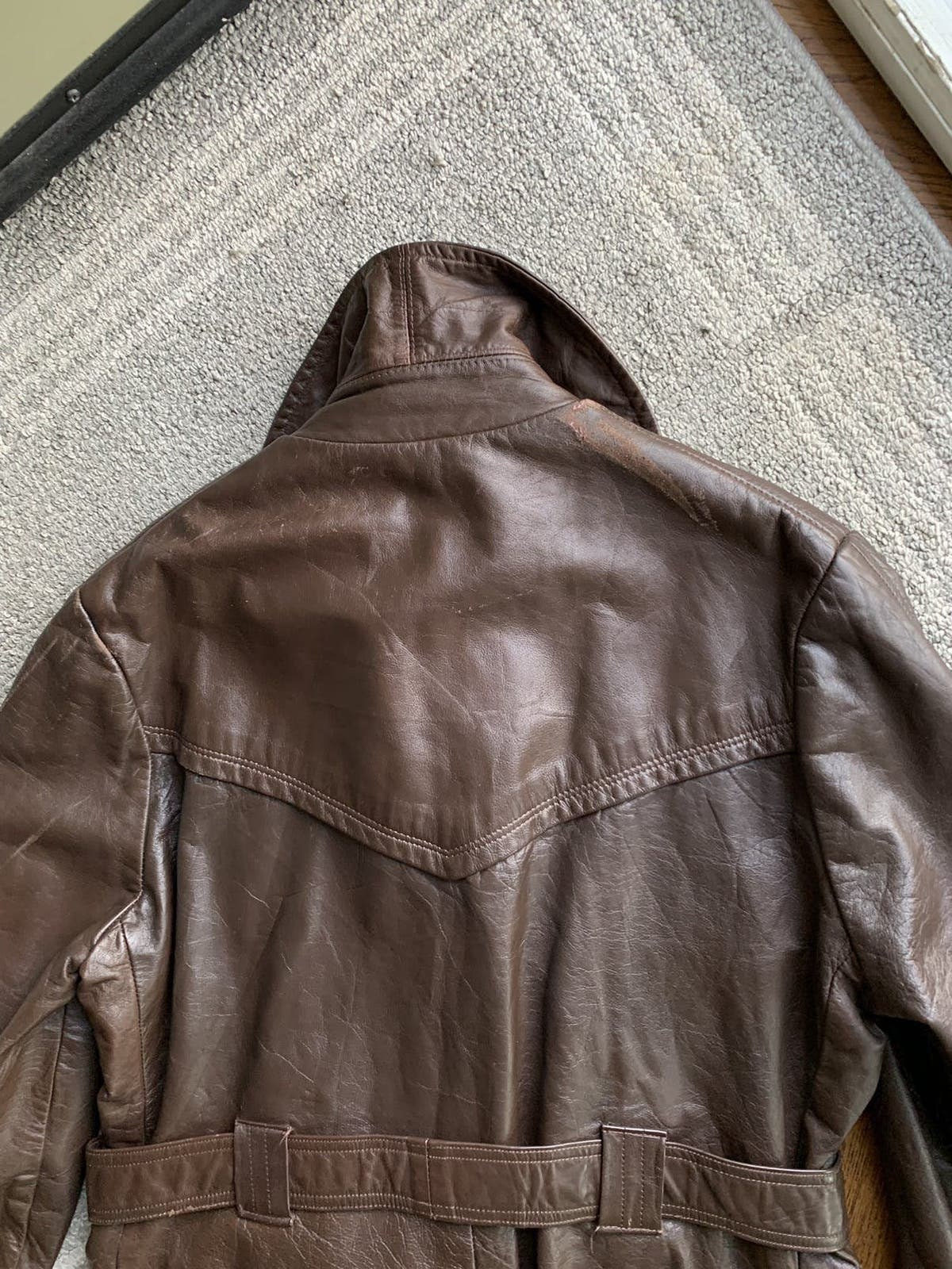 Vintage Grais Steerhide Leather Trench Coat Overcoat Long 44 Vintage Grais Steerhide Leather Trench Coat Overcoat Long 44