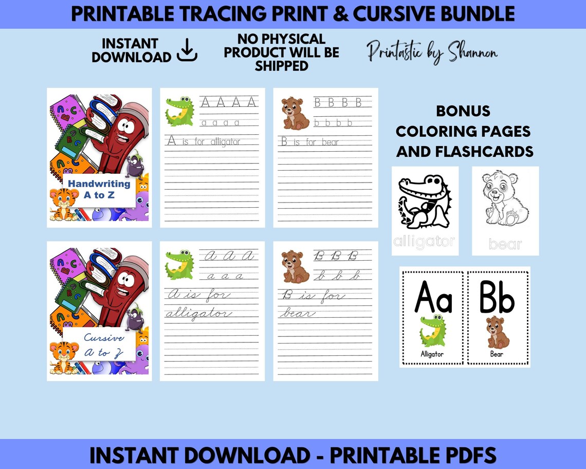 Printable Learning to Write, Tracing Cursive and Print A to Z BUNDLE ...