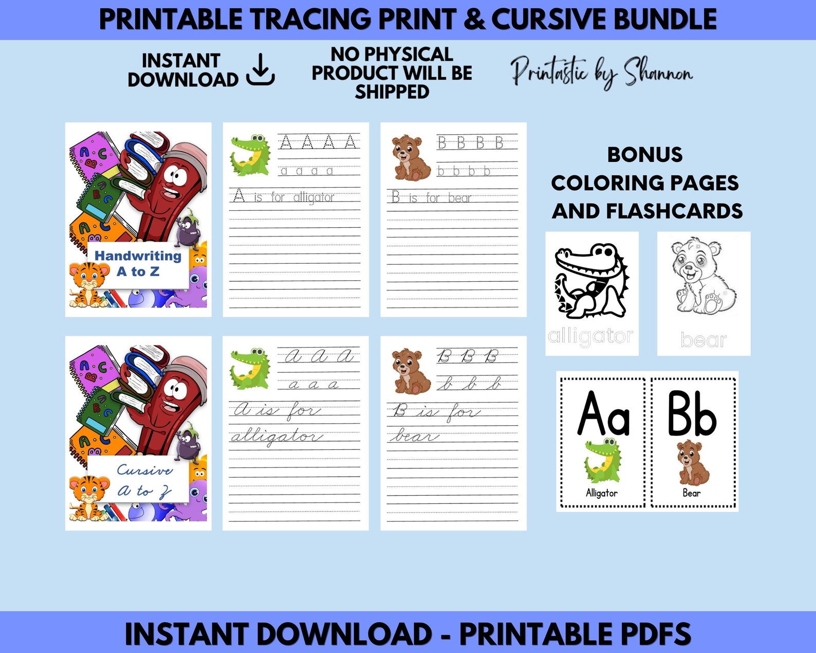 Printable Learning to Write, Tracing Cursive and Print A to Z BUNDLE ...