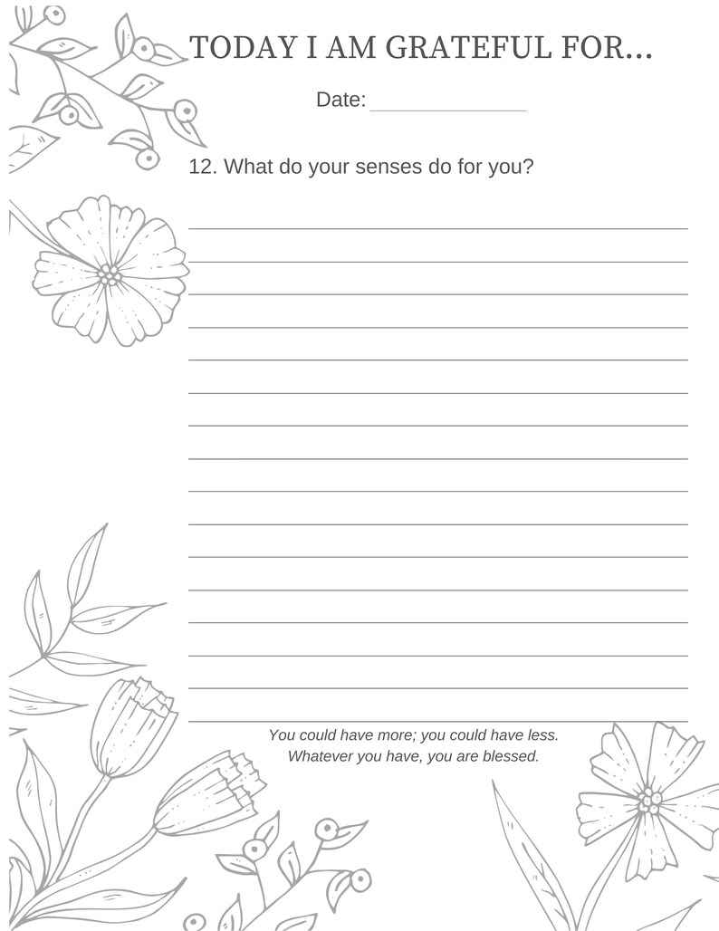 Printable 30 Day Gratitude Journal With Prompts, Floral Border You Can ...