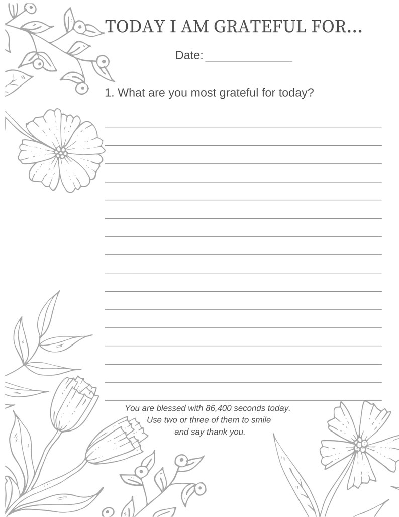 Printable 30 Day Gratitude Journal With Prompts, Floral Border You Can ...