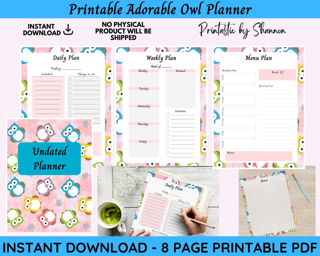 Printable Adorable Owl Planner Undated Daily & Weekly Plan - Etsy